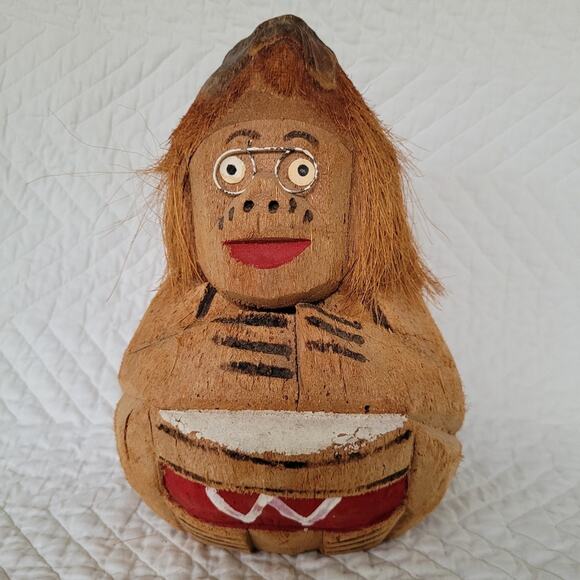 Handmade | Accents | Vintage Carved Coconut Monkey Drummer Tiki Decor ...